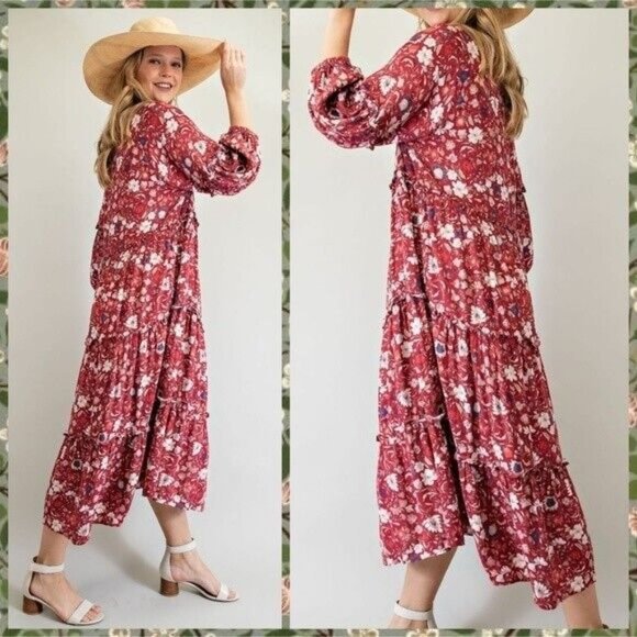 easel | Dresses | Easel Stuck On You Cottagecore Flowy Oversized Ruffle ...